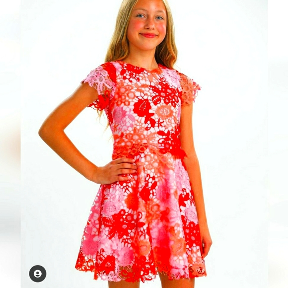 Zoe Ltd | Dresses | Zoe Ltd Girls Embroidered Lace Dress Red Pink 4 ...
